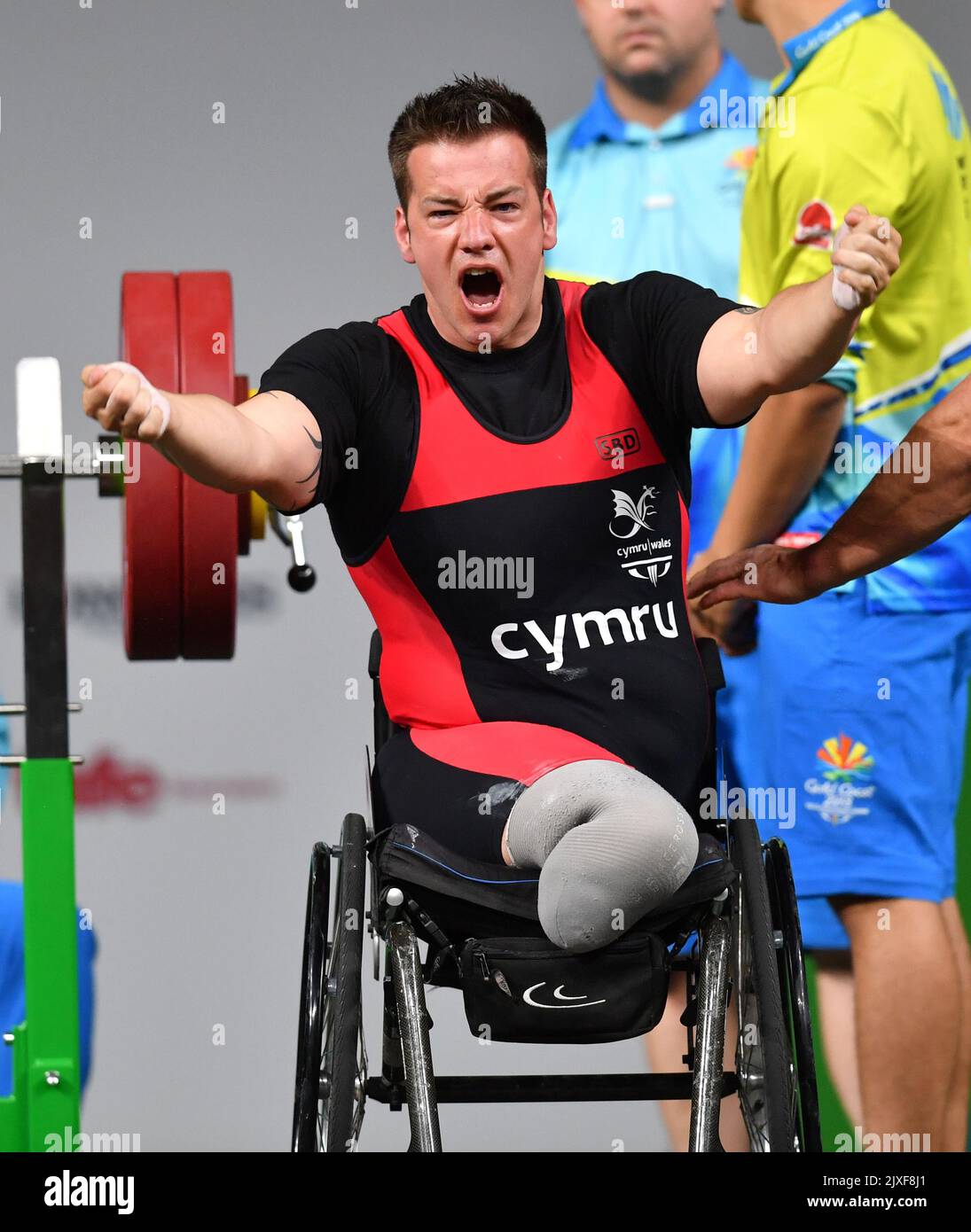 Nathan Stephens of Wales is seen reacting after a successful lift ...