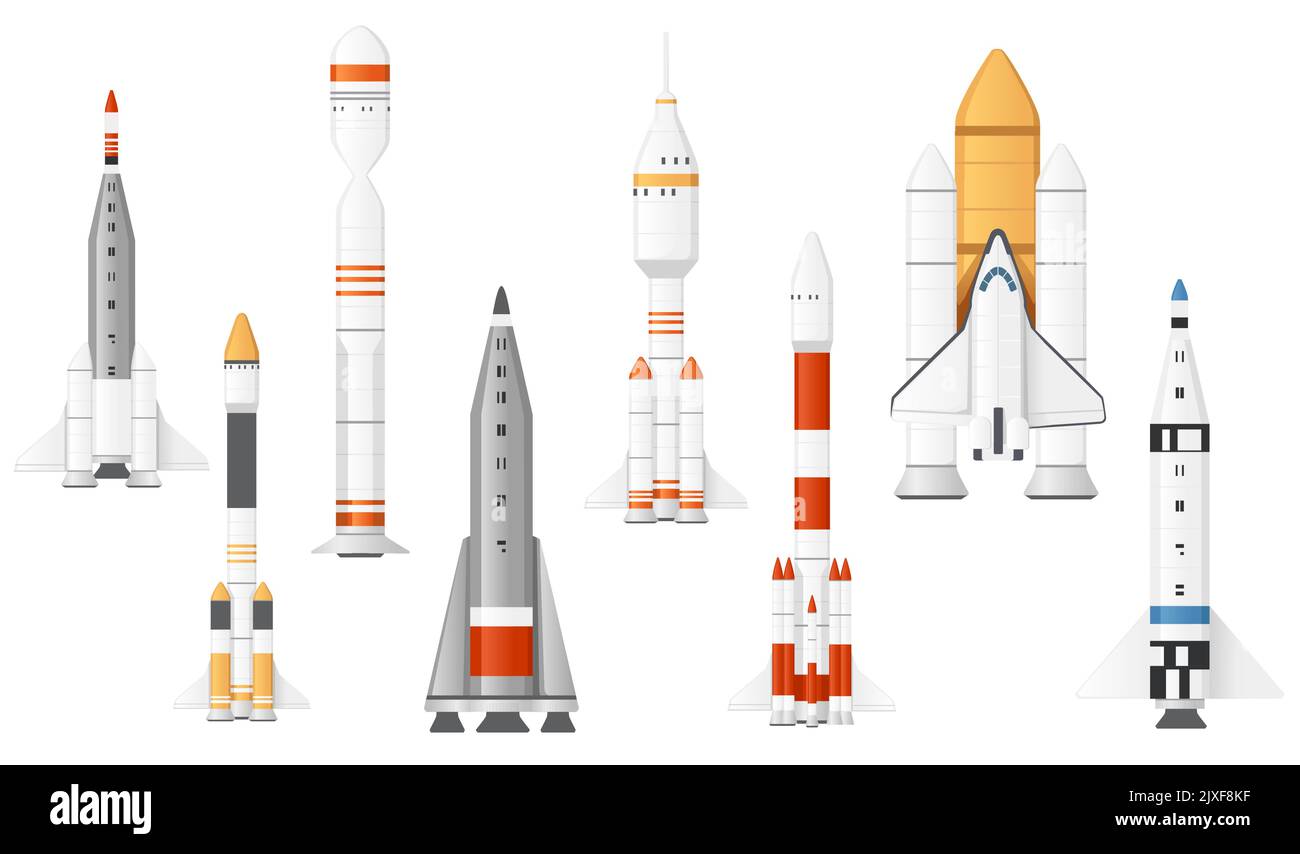 Set of space rockets ready to launch vector illustration isolated on white background Stock ...