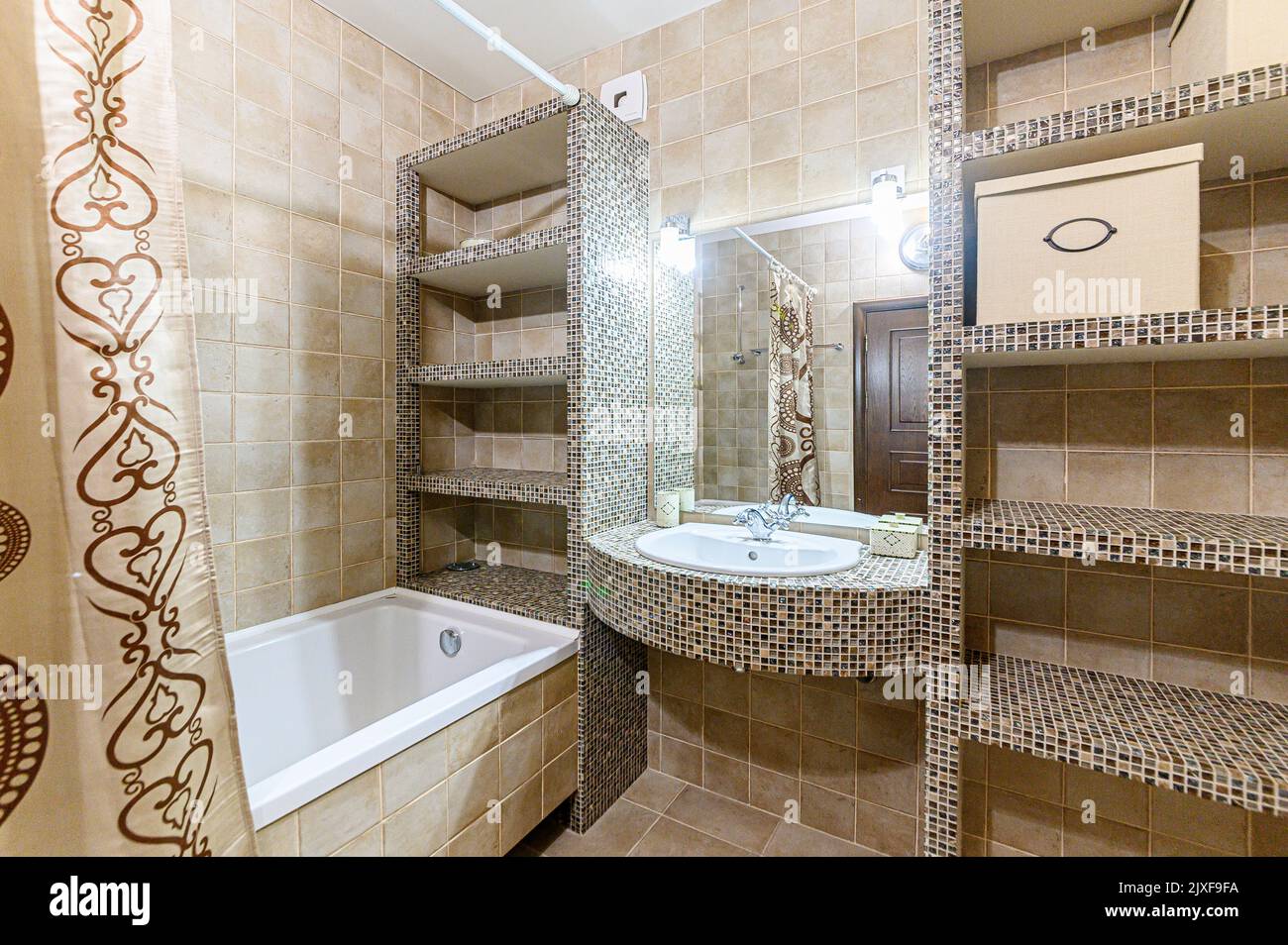 Russia, Moscow- May 21, 2020: interior apartment room bathroom, sink ...