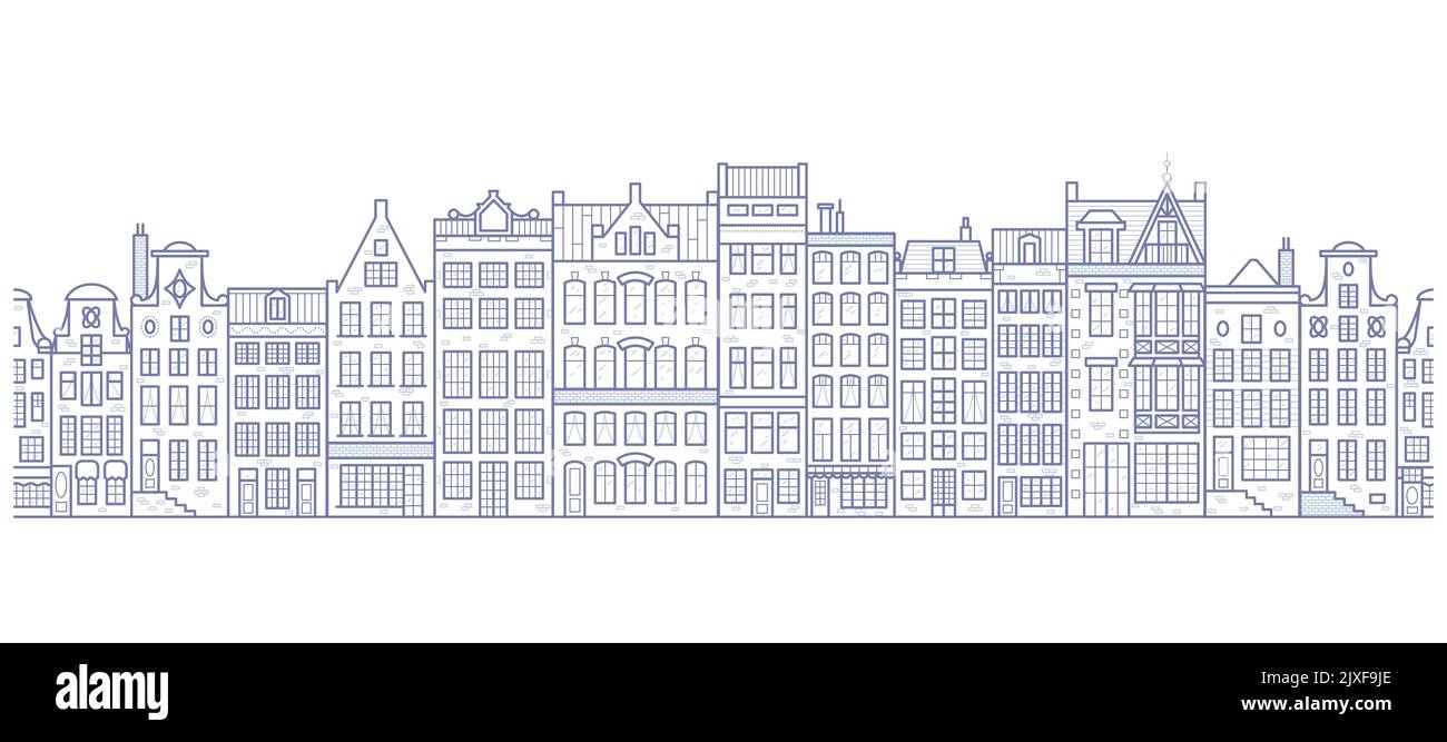 European houses seamless border. Amsterdam buildings row pattern ...