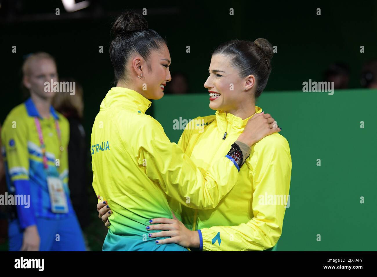Enid Sung (left) and Danielle Prince of Australia after winning a ...