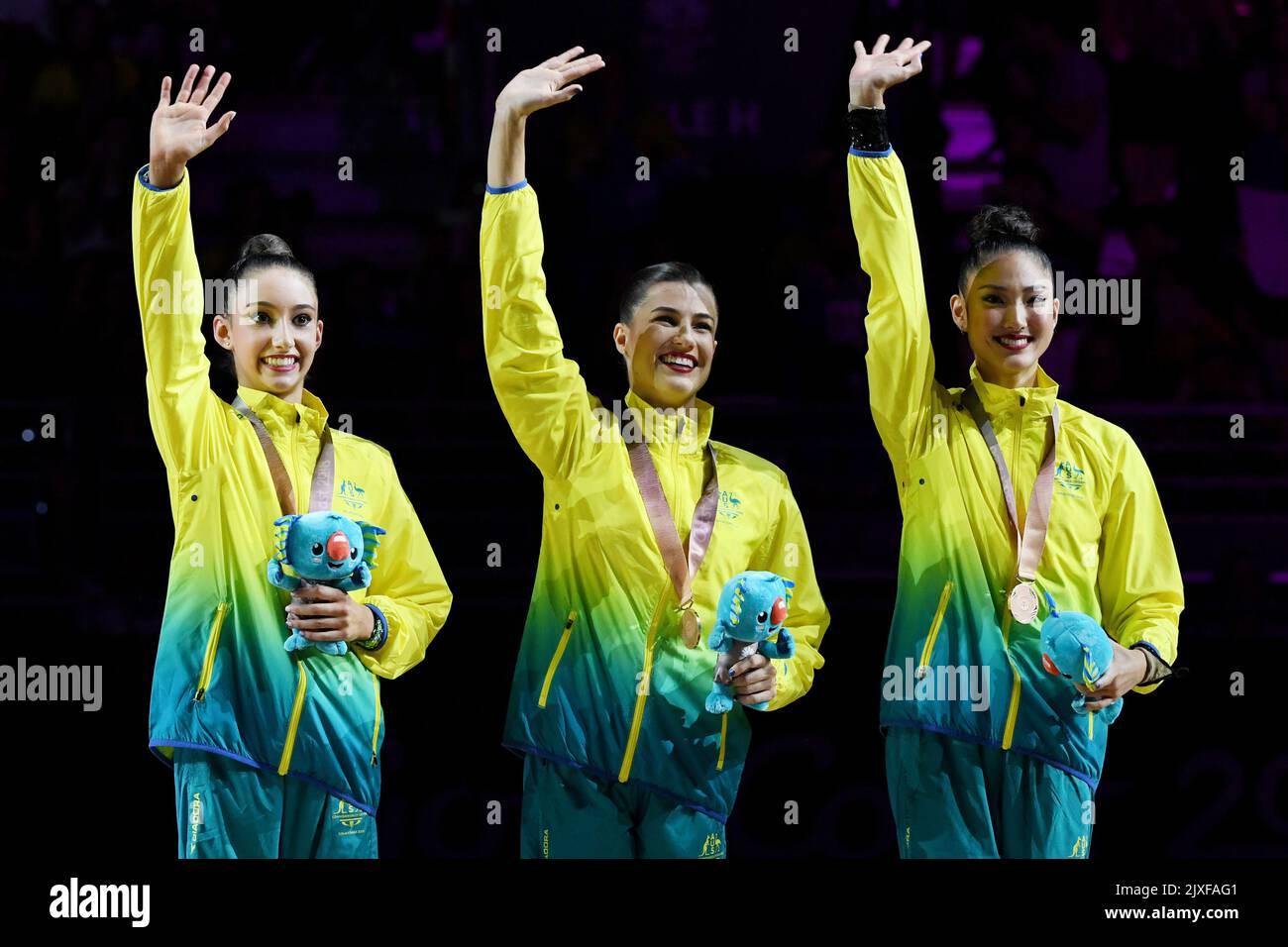(L-R) Bronze medalists Alexandra Kiroi-Bogatyreva, Enid Sung, Danielle ...