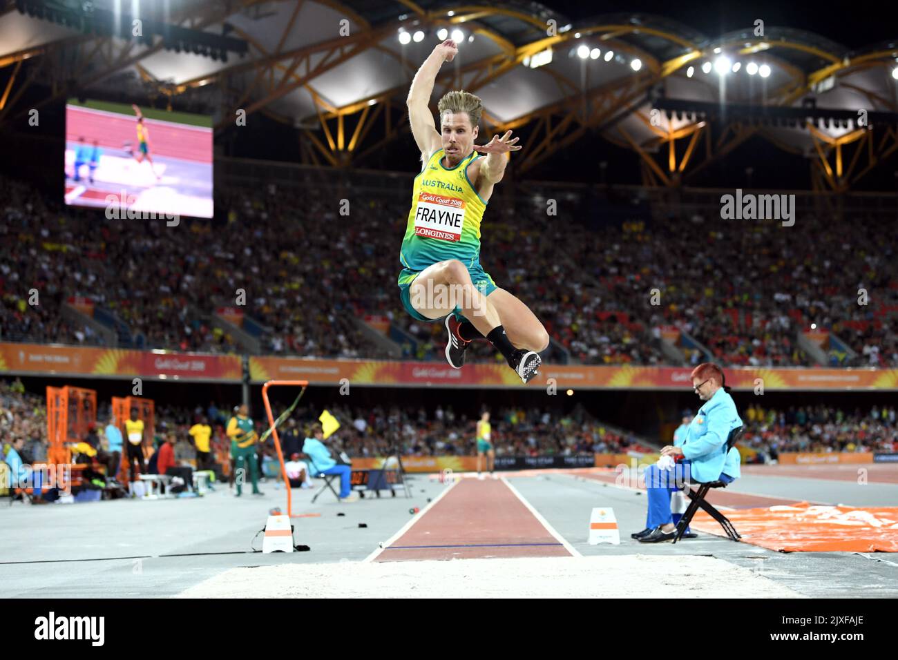 Henry Frayne of Australia during the mens long jump final on day seven ...
