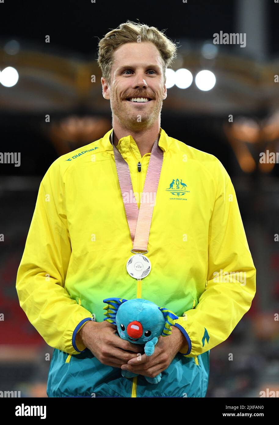 Henry Frayne of Australia celebrates a silver medal win in the mens ...