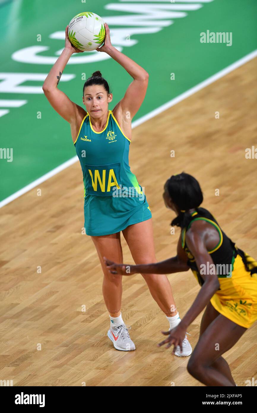 Madison Robinson of Australia in action during the Netball preliminary ...