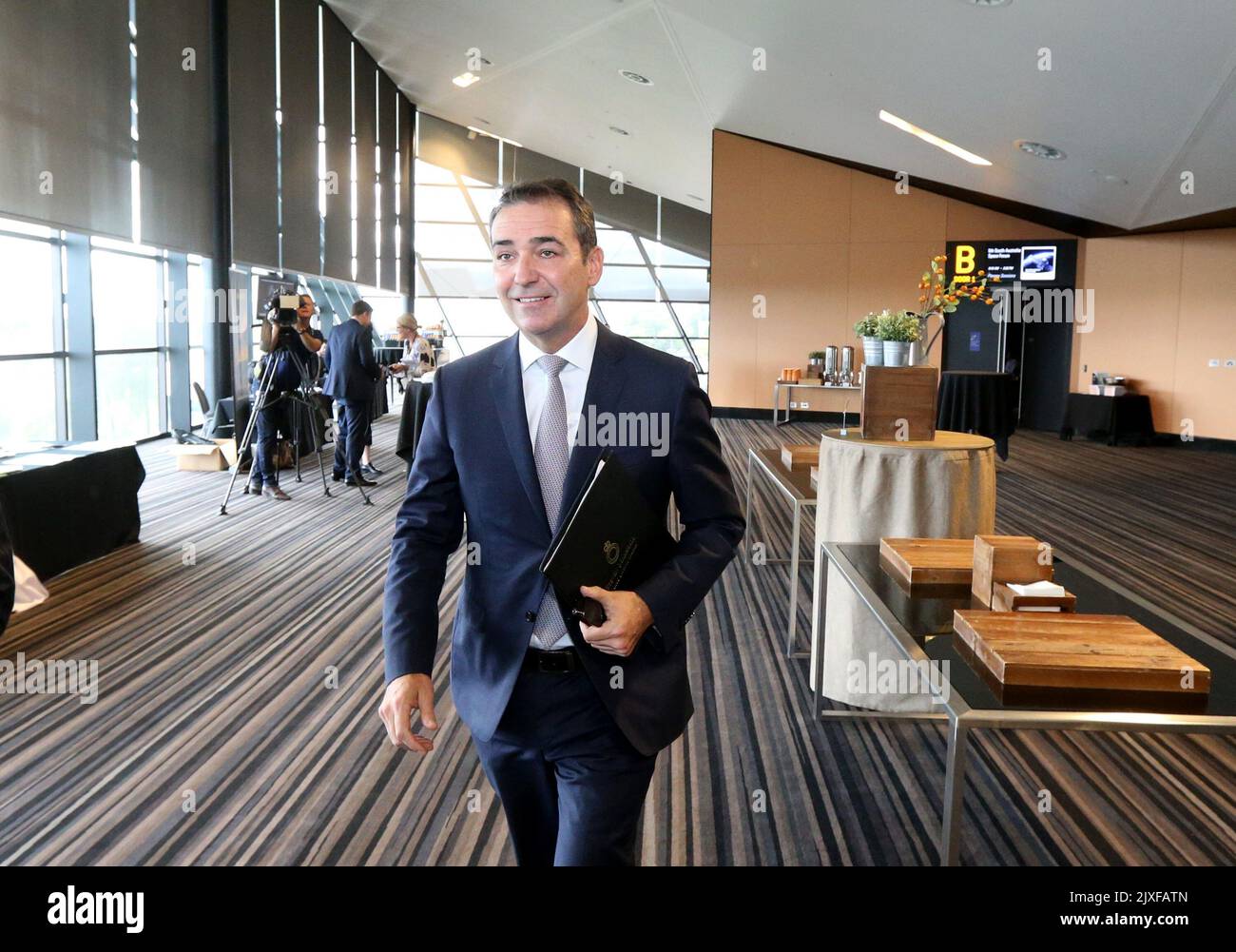 South Australian Premier Steven Marshall leaves after addressing the ...