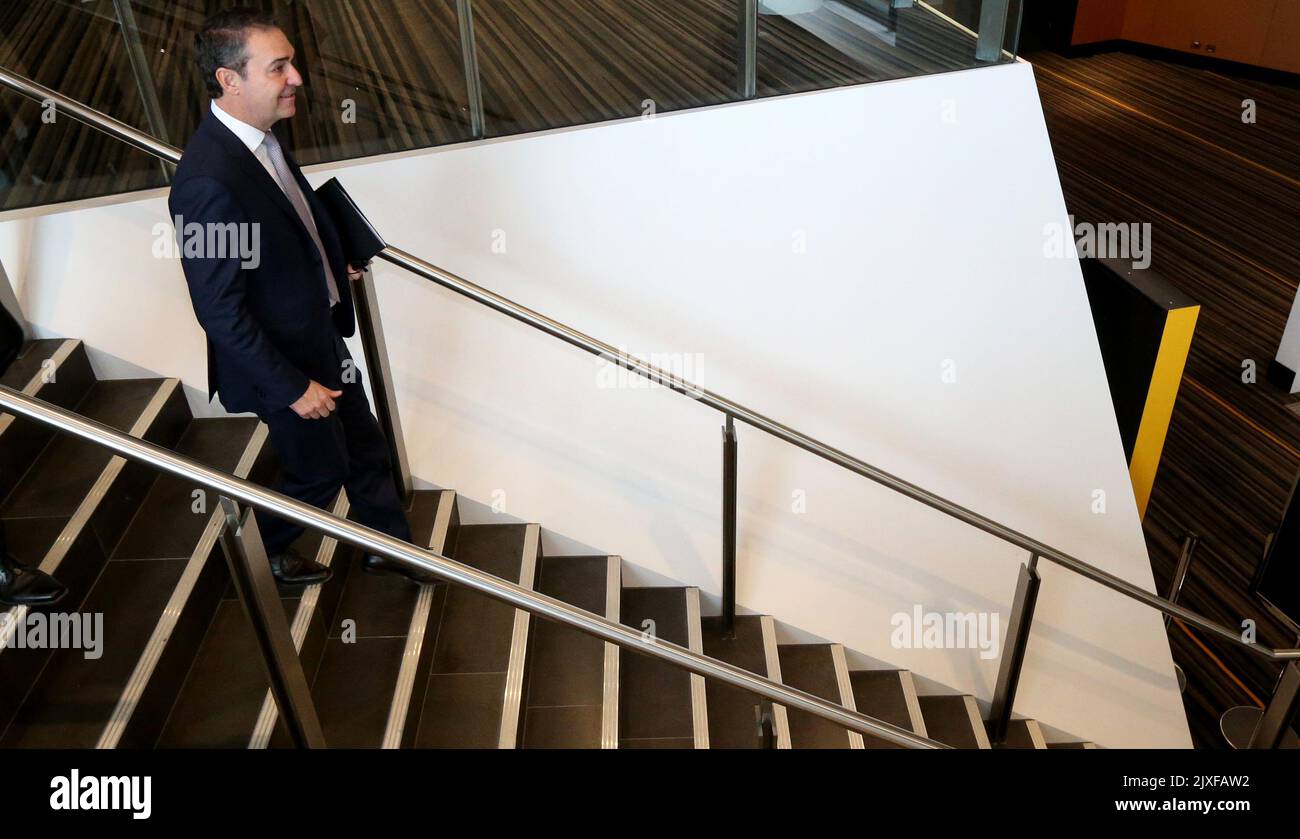 South Australian Premier Steven Marshall leaves after addressing the ...