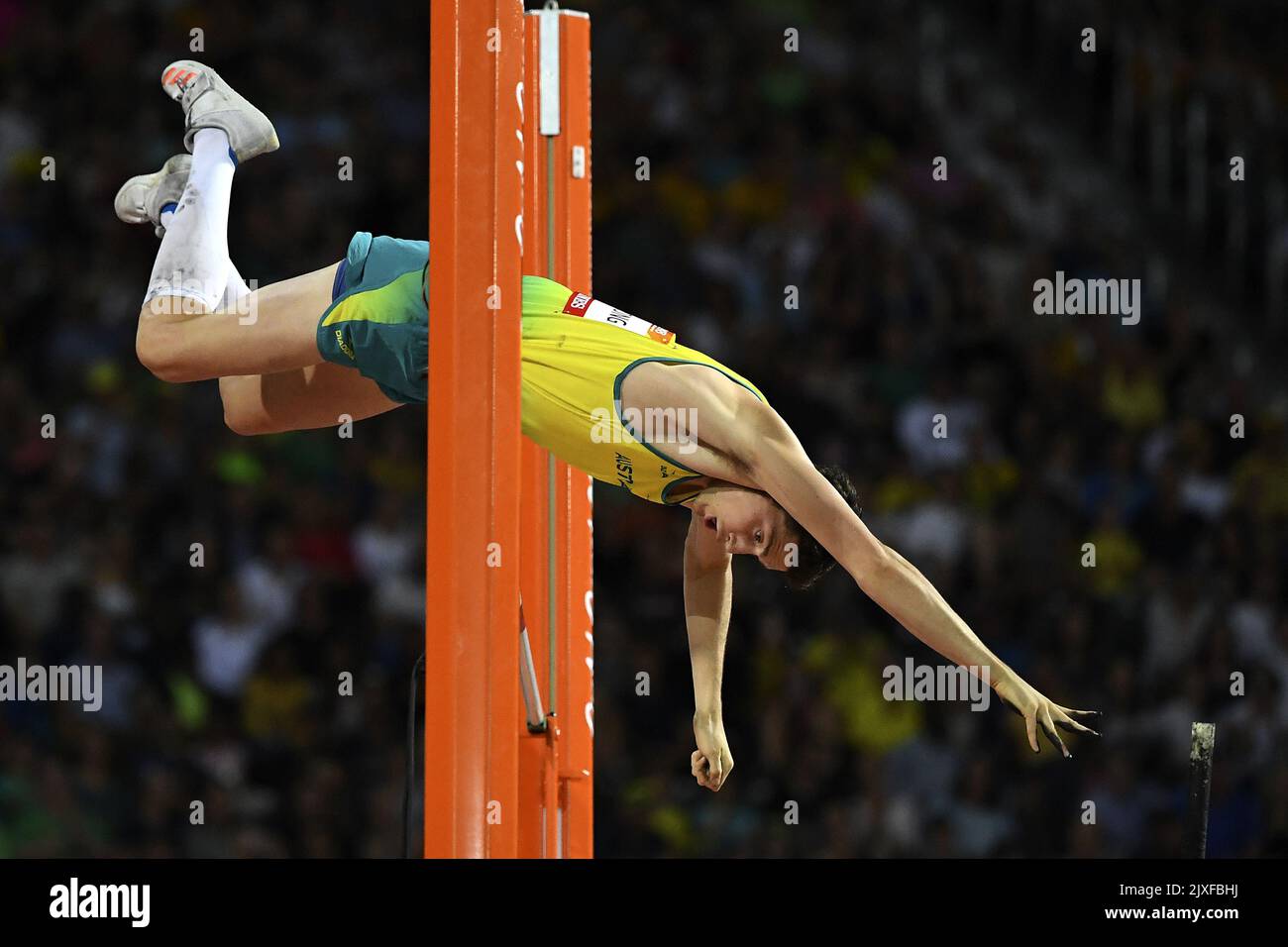 Angus Armstrong of Australia clears the bar during the Men's Pole Vault ...
