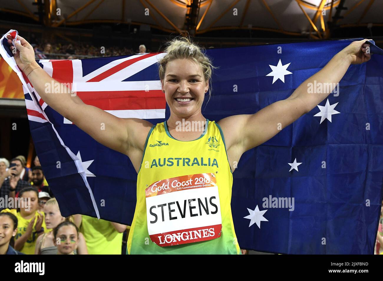 Dani Stevens of Australia celebrates winning the gold medal in the ...