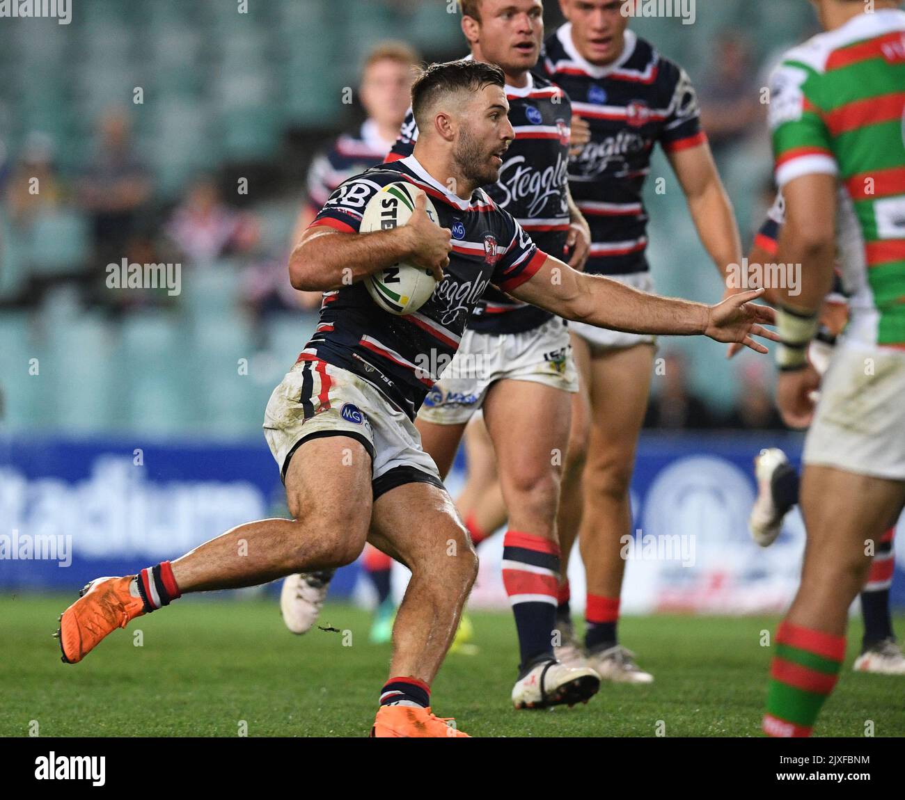 James Tedesco (centre) of the Roosters during the Round 6 NRL match ...