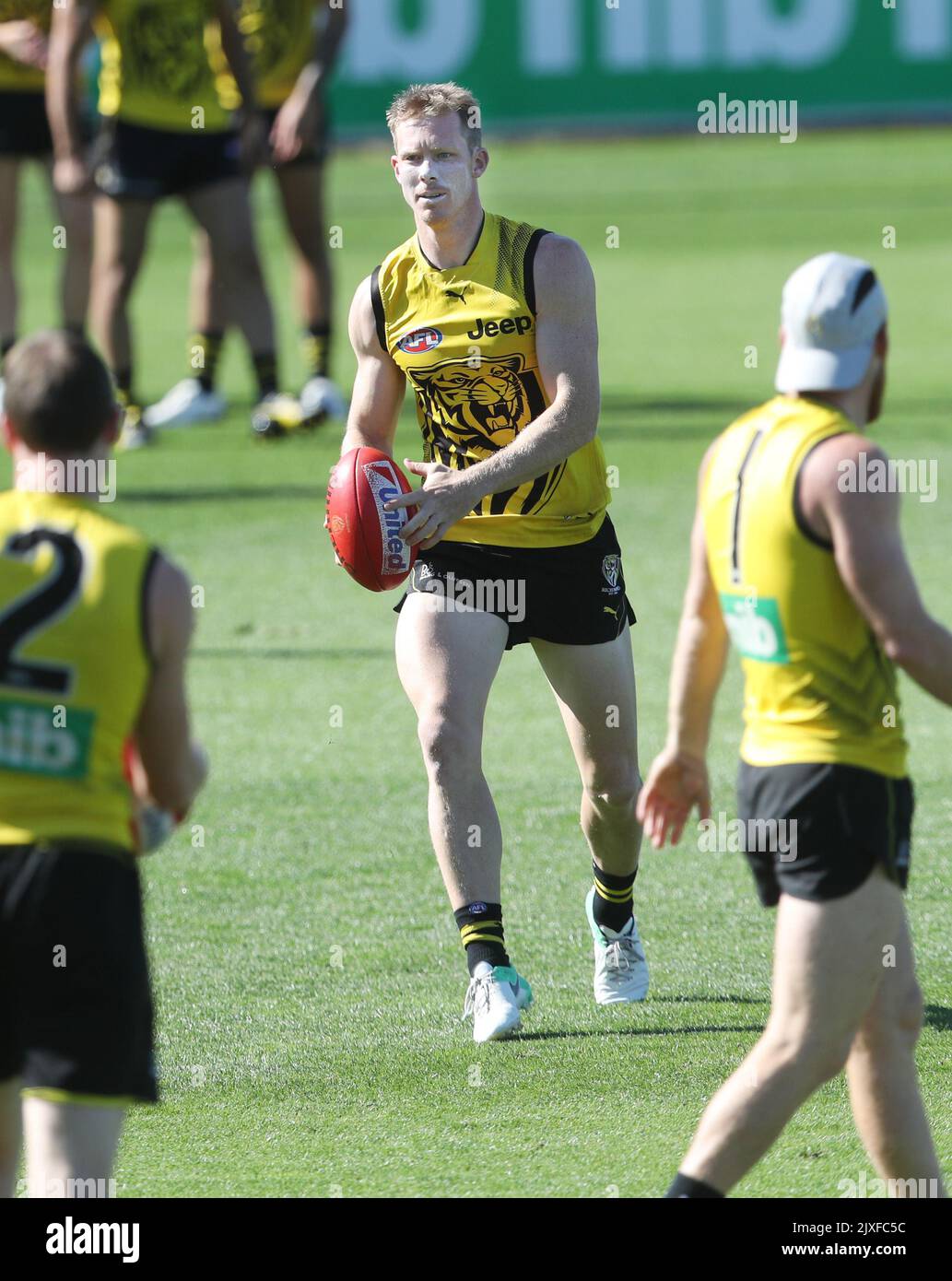 Richmond Tigers player Jack Riewoldt prepares to kick a ball during a ...
