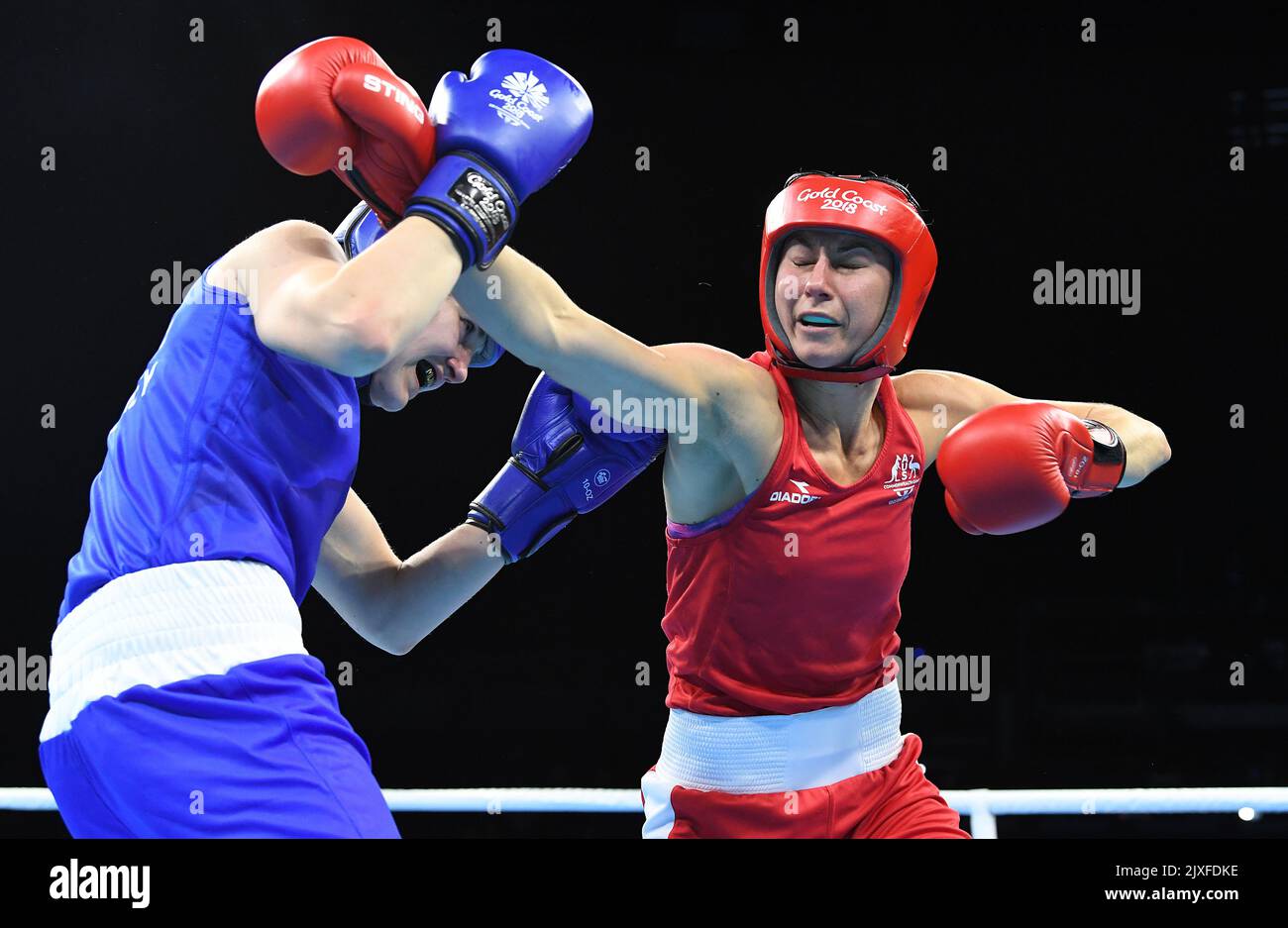 Anja Stridsman of Australia (right) fights Paige Murney of England in ...