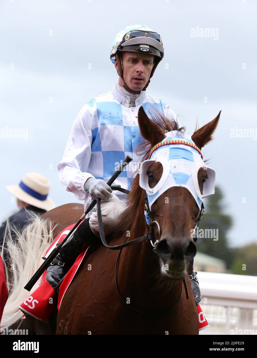 Jockey Daniel Moor returns to scale riding Magnapal after winning race ...