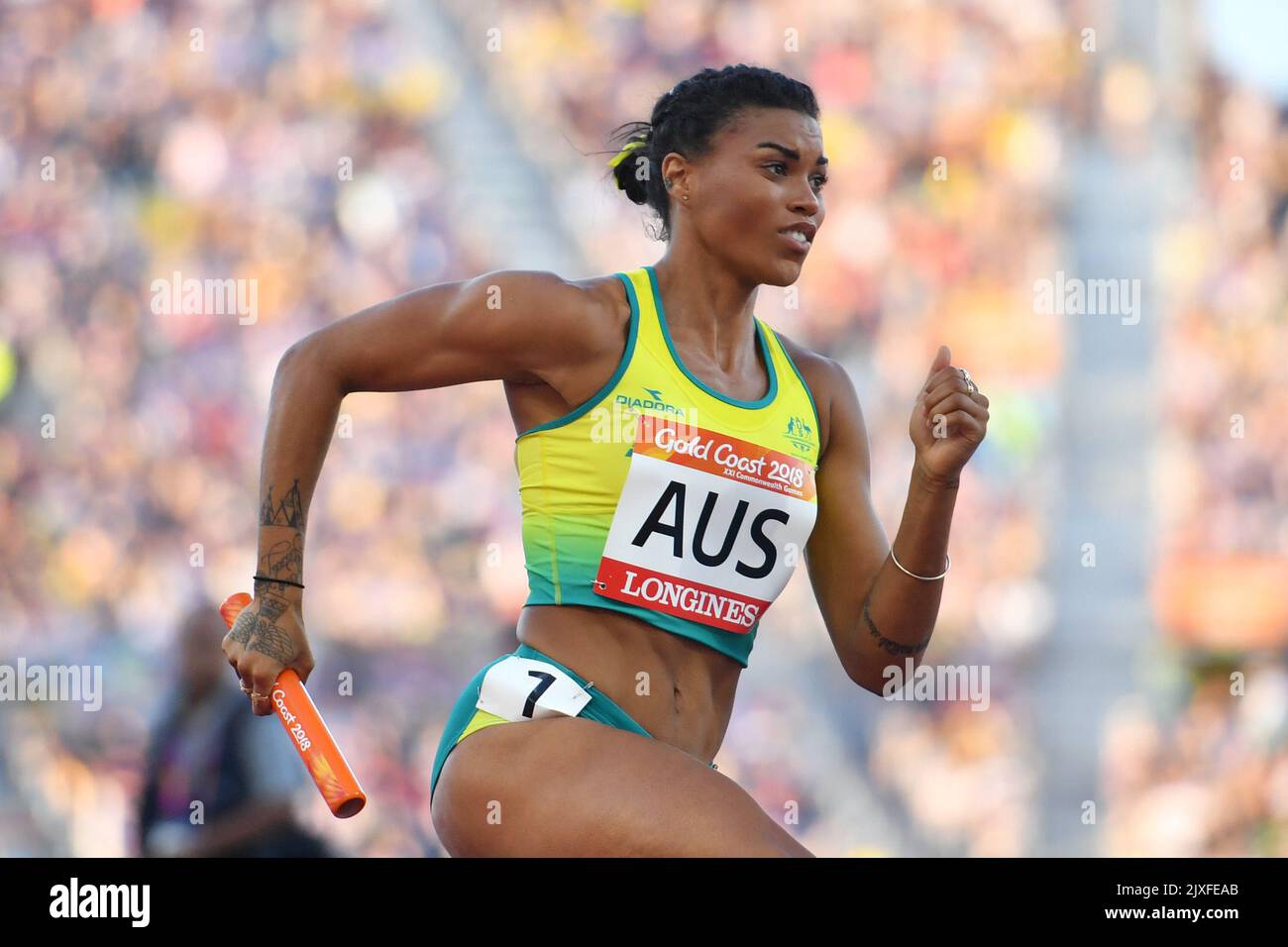 Morgan Mitchell of Australia (right) during the Women's 4x400m Relay ...