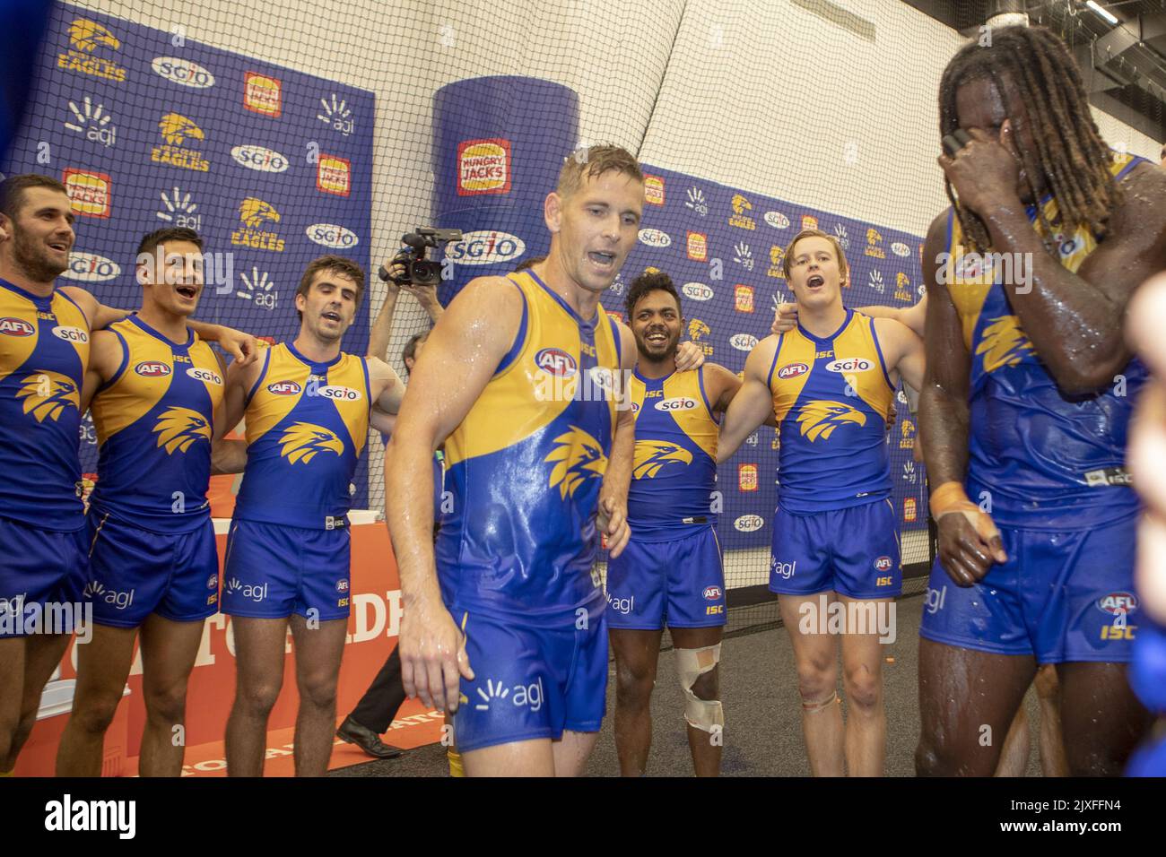 West Coast milestone players Mark LeCras and Nic Naitanui in the team ...