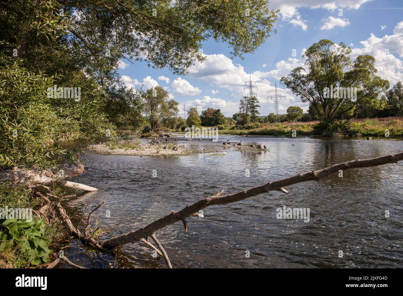 the renaturalized and redesigned Lenne river in Hagen, Ruhr Area, North ...