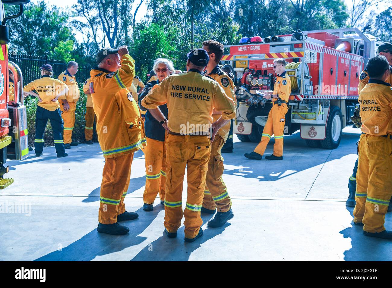Volunteer fire fighters are seen on duty at Menai Rural Fire Service ...