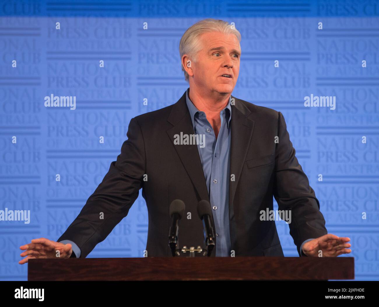 Outgoing NBN chief executive Bill Morrow delivers his address to the ...