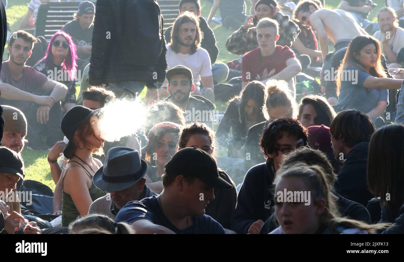 People are seen at the Melbourne Free Cannabis Community 420 Rally held ...