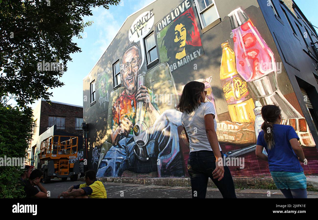 A mural depicting Greens leader Richard Di Natale smoking cannabis by ...