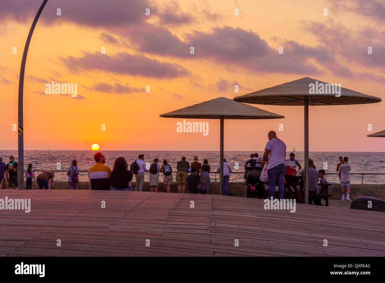 Tel-Aviv, Israel - June 17, 2022: Sunset scene of the port, with ...