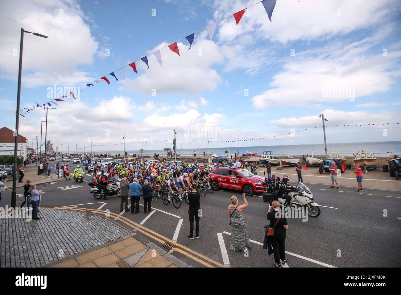 The riders depart from Redcar Esplanade during stage four of the AJ ...