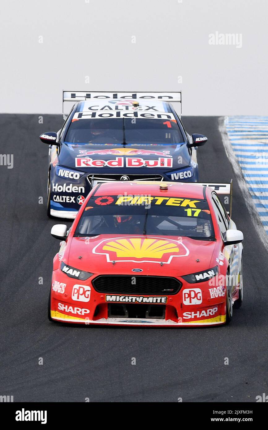 Scott McLaughlin from the Shell V-Power Racing Team leads Jamie Whincup ...