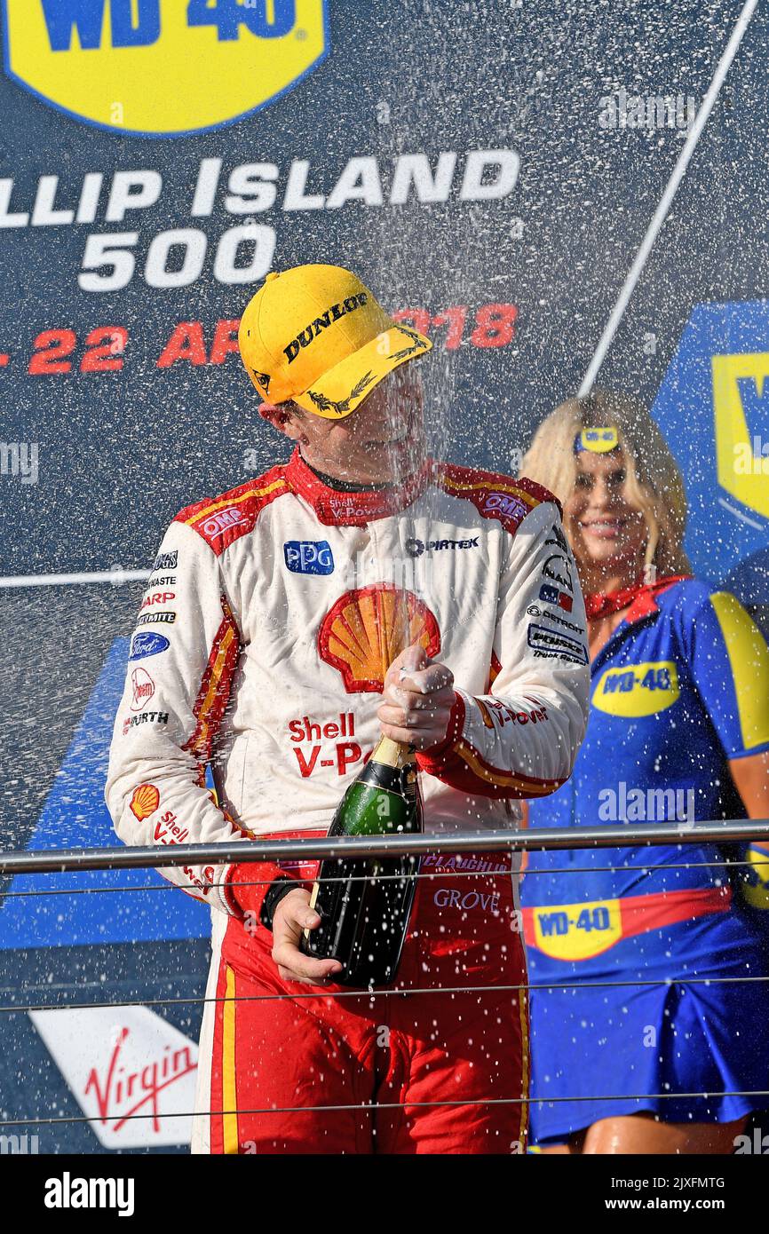 Scott McLaughlin of the Shell V-Power Racing Team celebrates on the ...