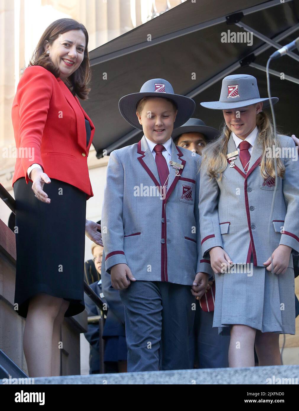 Queensland Premier Annastacia Palaszczuk talks to students during the ...
