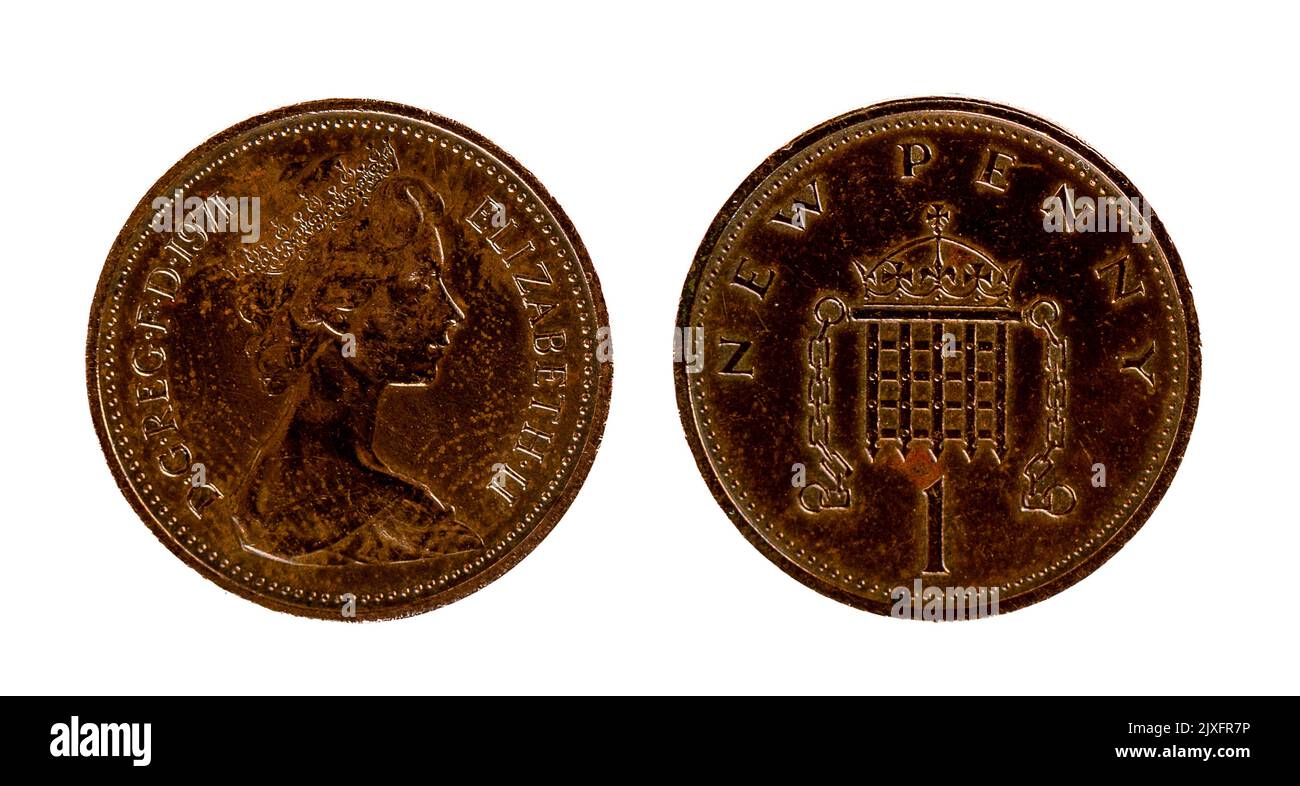 English bronze one penny of 1971 with the image of Queen Elizabeth II ...