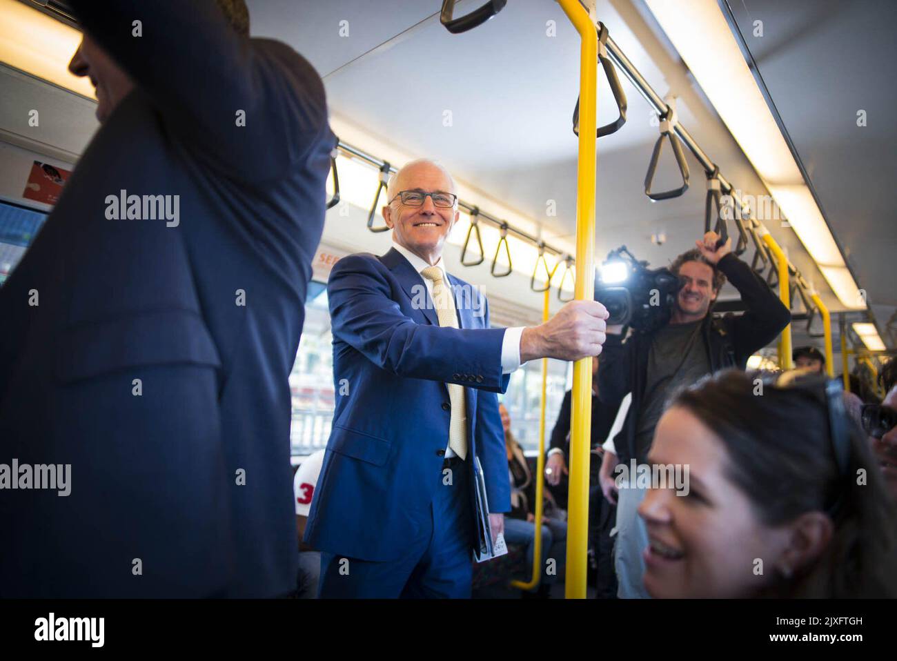 Prime Minister Malcolm Turnbull rides a train with Western Australian ...