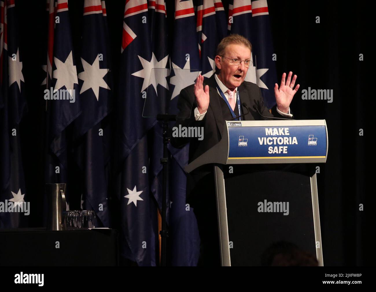 Victorian Liberal Treasurer Russell Hannan addresses the Victorian ...