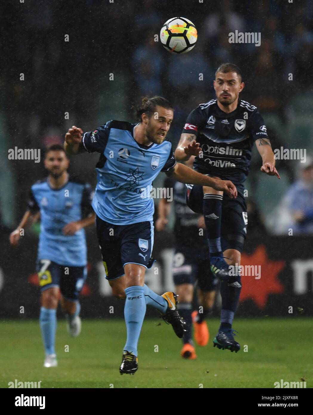 Joshua Brilliante of Sydney headers the ball clear during the A-League ...