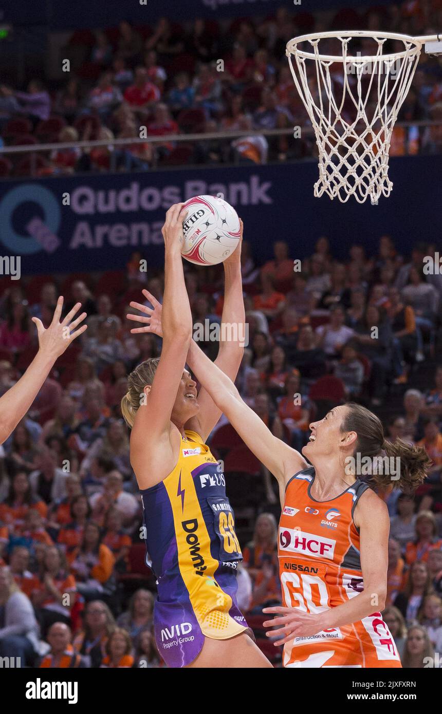 Bec Bulley of the Giants and Caitlin Bassett of the Lightning during ...