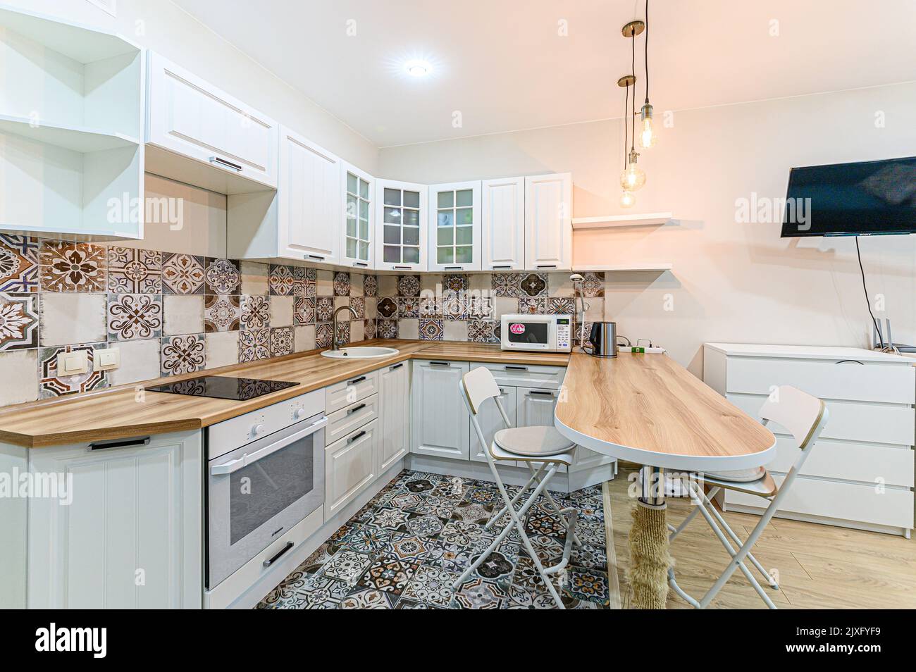 Russia, Moscow- May 21, 2020: interior apartment kitchen and dining ...