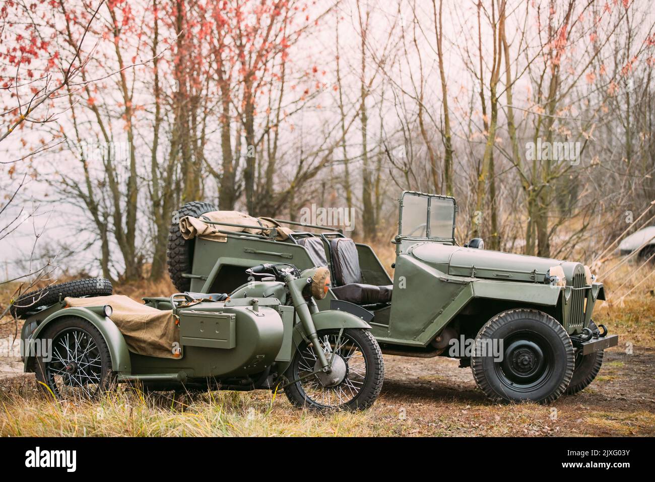 Old Tricar, Three-Wheeled Gray Motorcycle With A Sidecar Of German ...