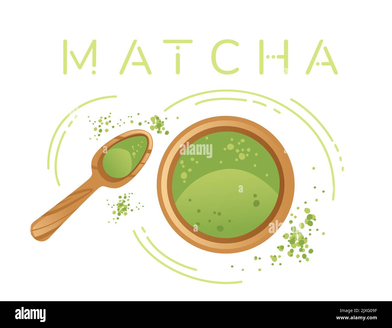 Matcha tea in cup with spoon vector illustration on white background ...