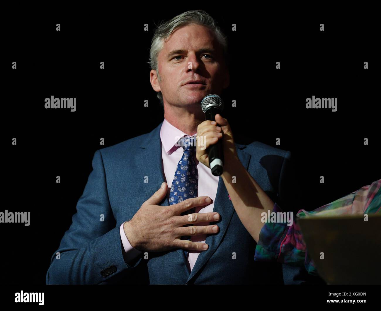 Thredbo landslide survivor Stuart Diver speaks on stage during the Pink ...