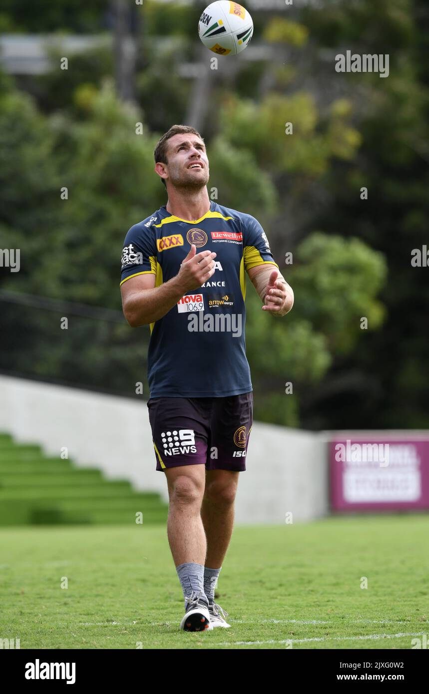 Andrew McCullough receives the ball during a Brisbane Broncos training ...