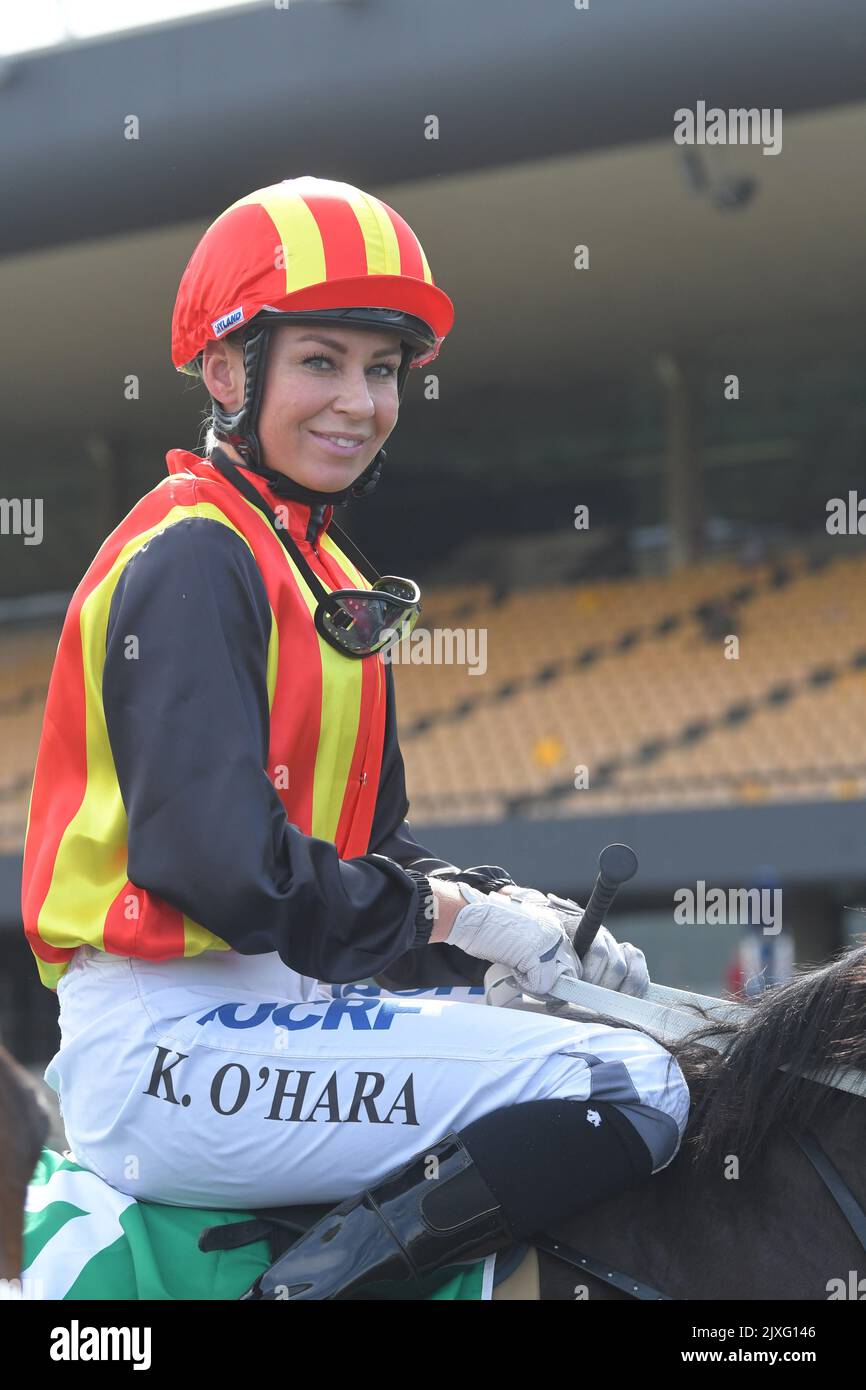 Jockey Kathy O'Hara returns to scale after riding Ms Rodarte to victory ...