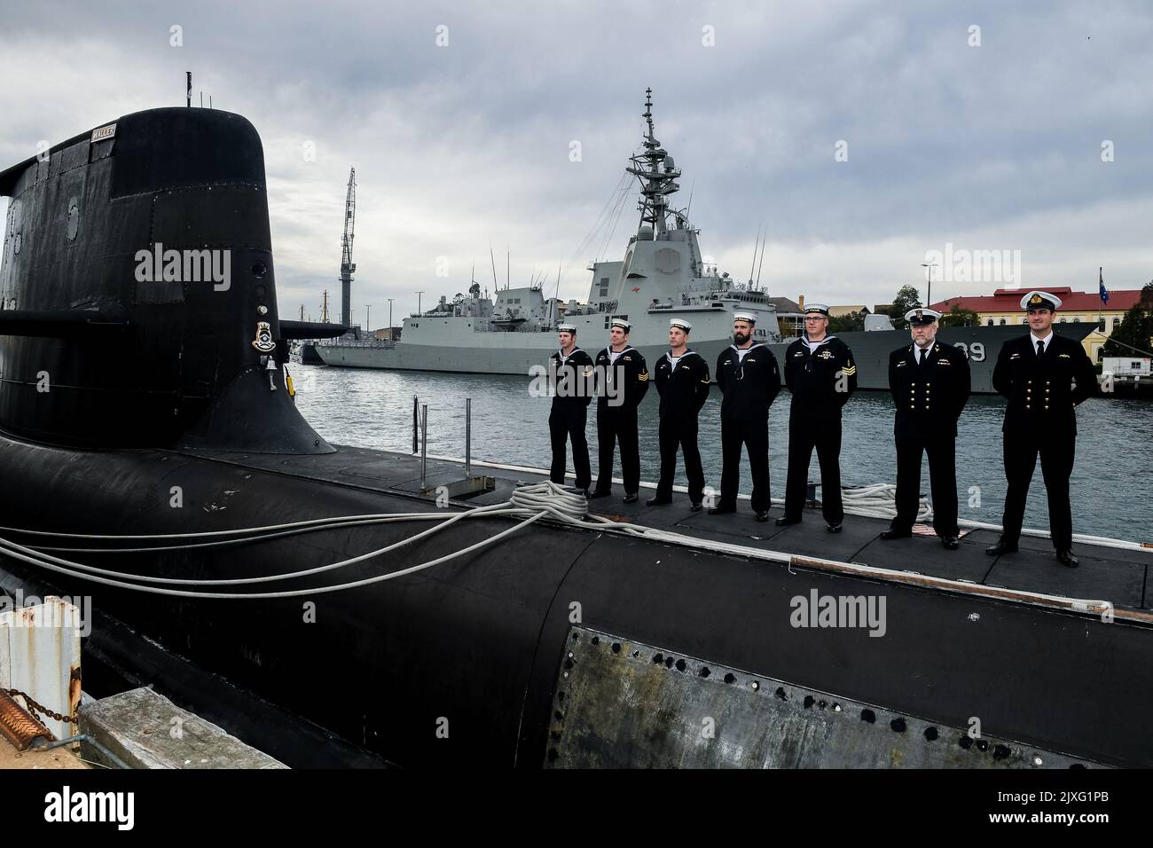 Navy personal stand on the HMAS Waller, one of six Collins class ...