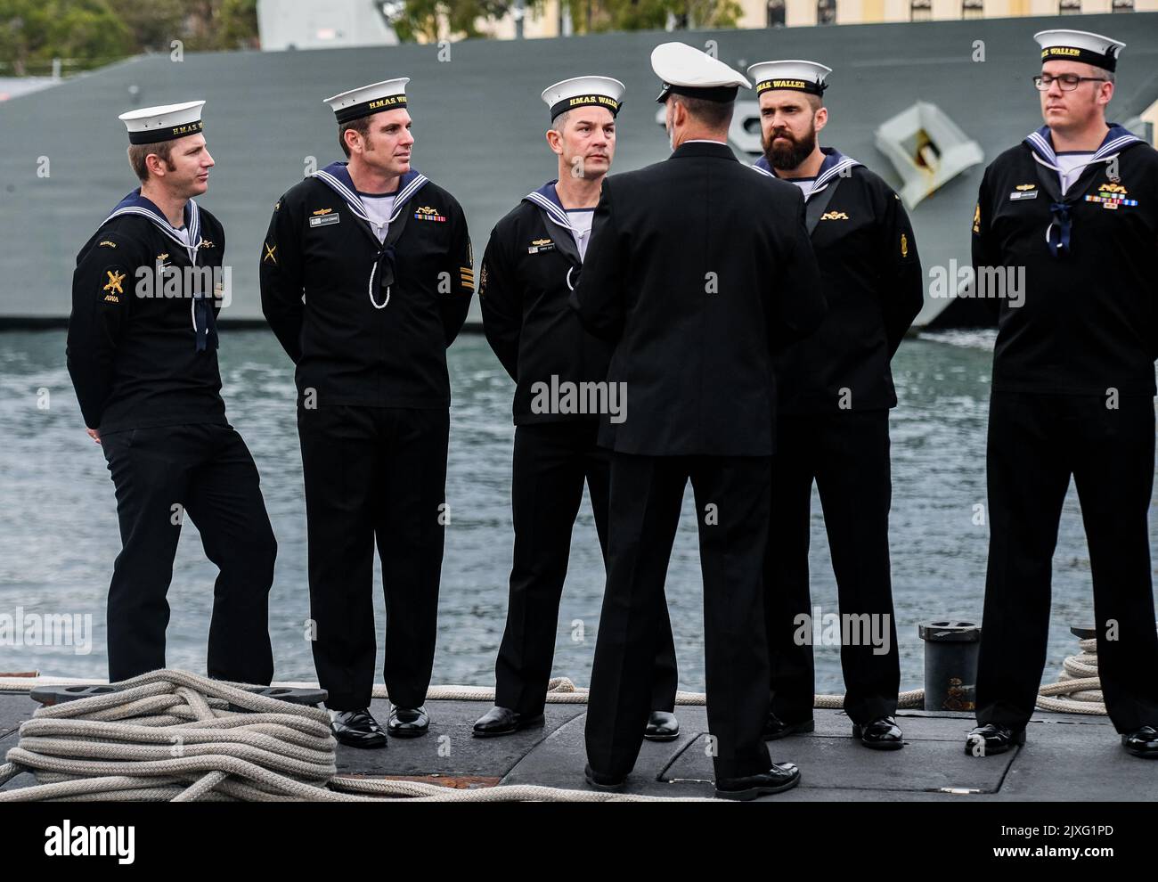 Navy personal stand on the HMAS Waller, one of six Collins class ...