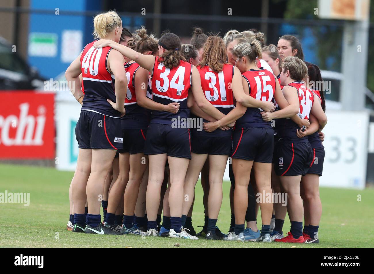 Transgender footballer Hannah Mouncey (L40) playing in the VFLW Darabin ...