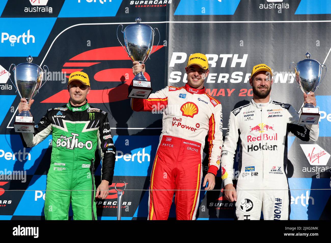 Scott McLaughlin of Shell V-Power Racing Team (centre) celebrates his ...