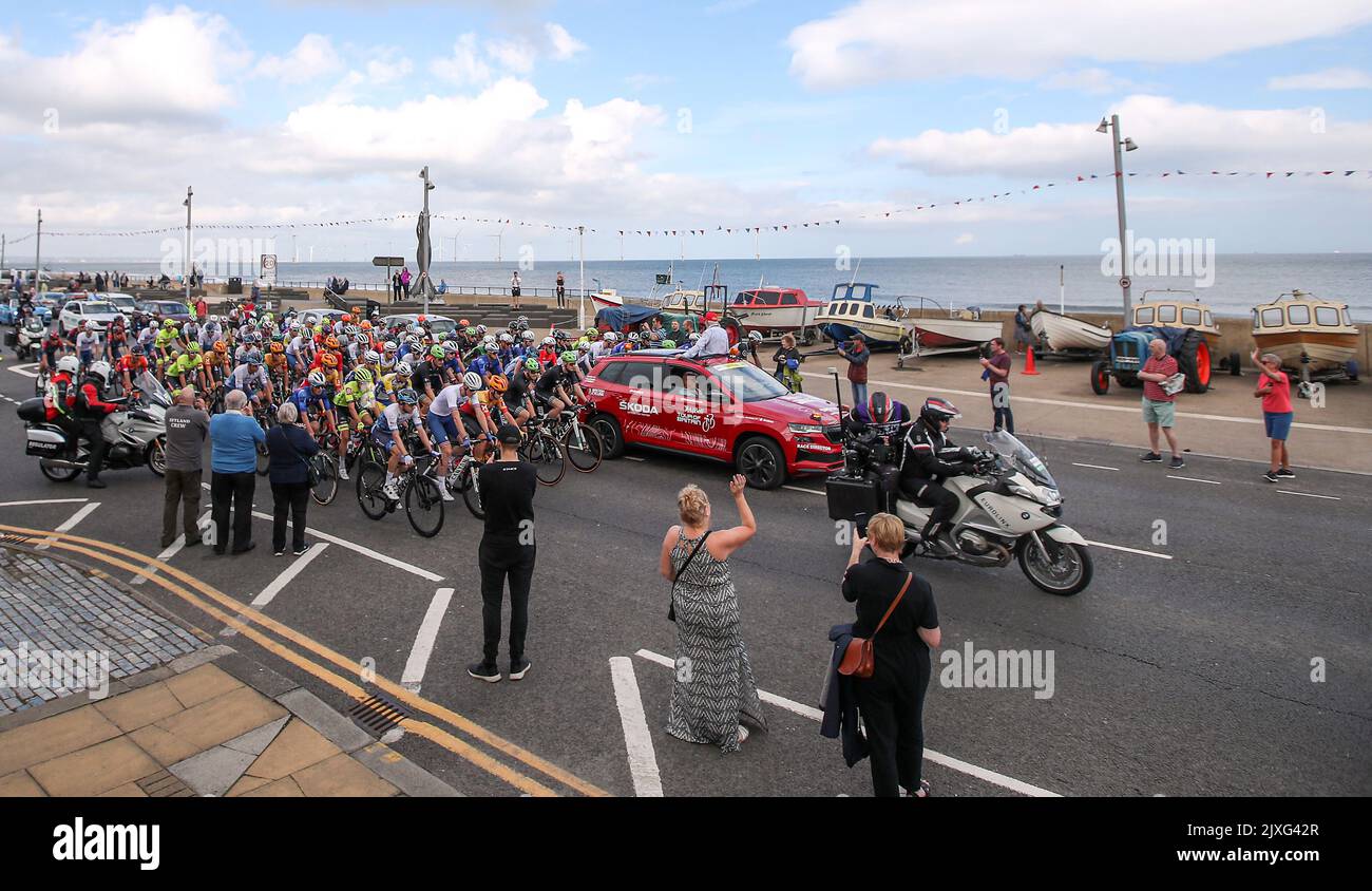 The riders depart from Redcar Esplanade during stage four of the AJ ...