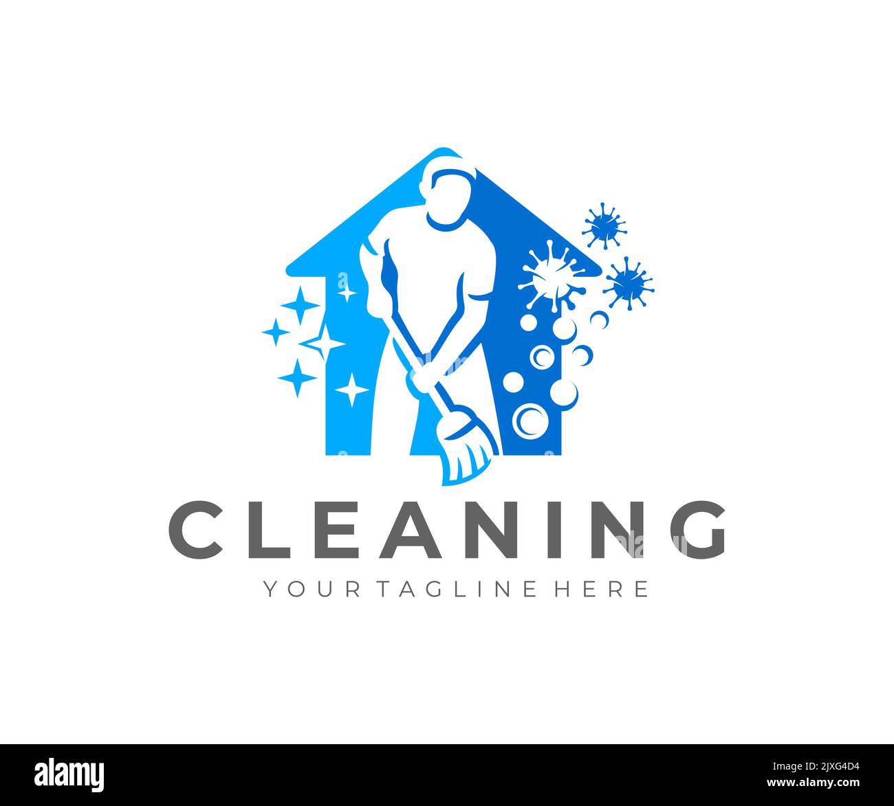 Man with broom, house cleaning and house cleanup service, logo design ...