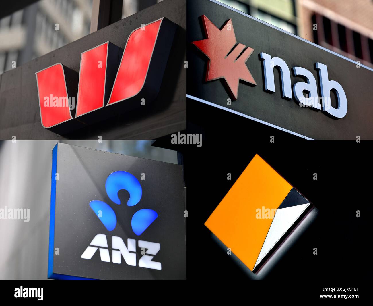 A composite image of signage of Australia's 'big four' banks ANZ ...
