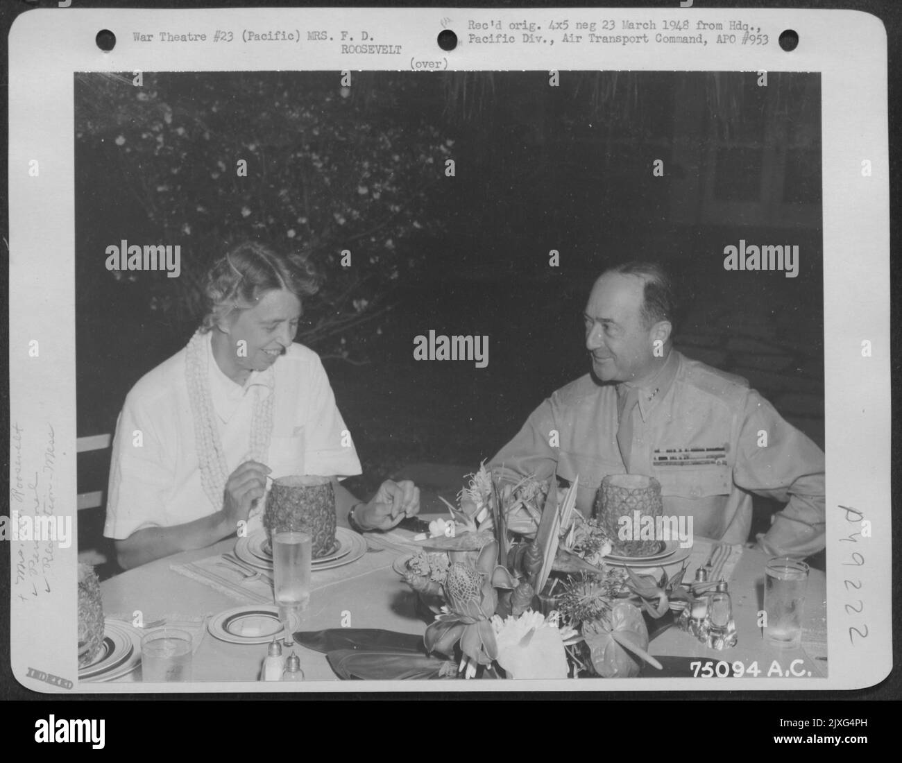 Mrs. F. D. Roosevelt And Lt. Gen. Richardson Enjoy Lunch Somewhere In ...