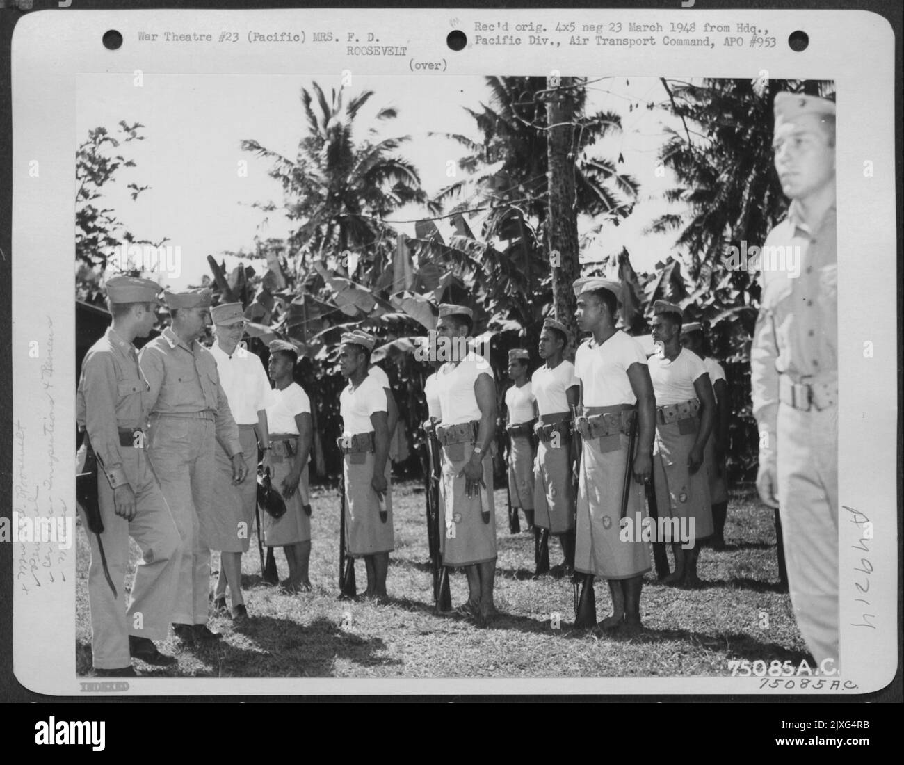Mrs. F. D. Roosevelt Reviews A Group Of Samoan Marines During Her Tour ...