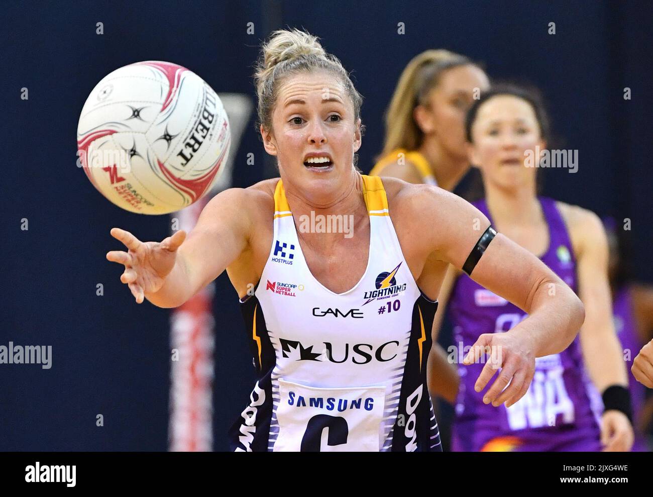 Cara Koenen of the Lightning in action during the Round 2 Super Netball ...